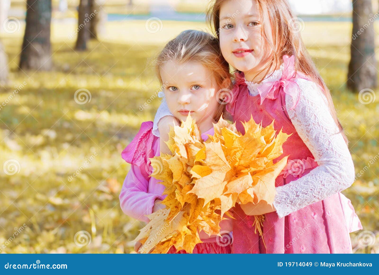 Two girls in autumn park stock image. Image of sister - 19714049