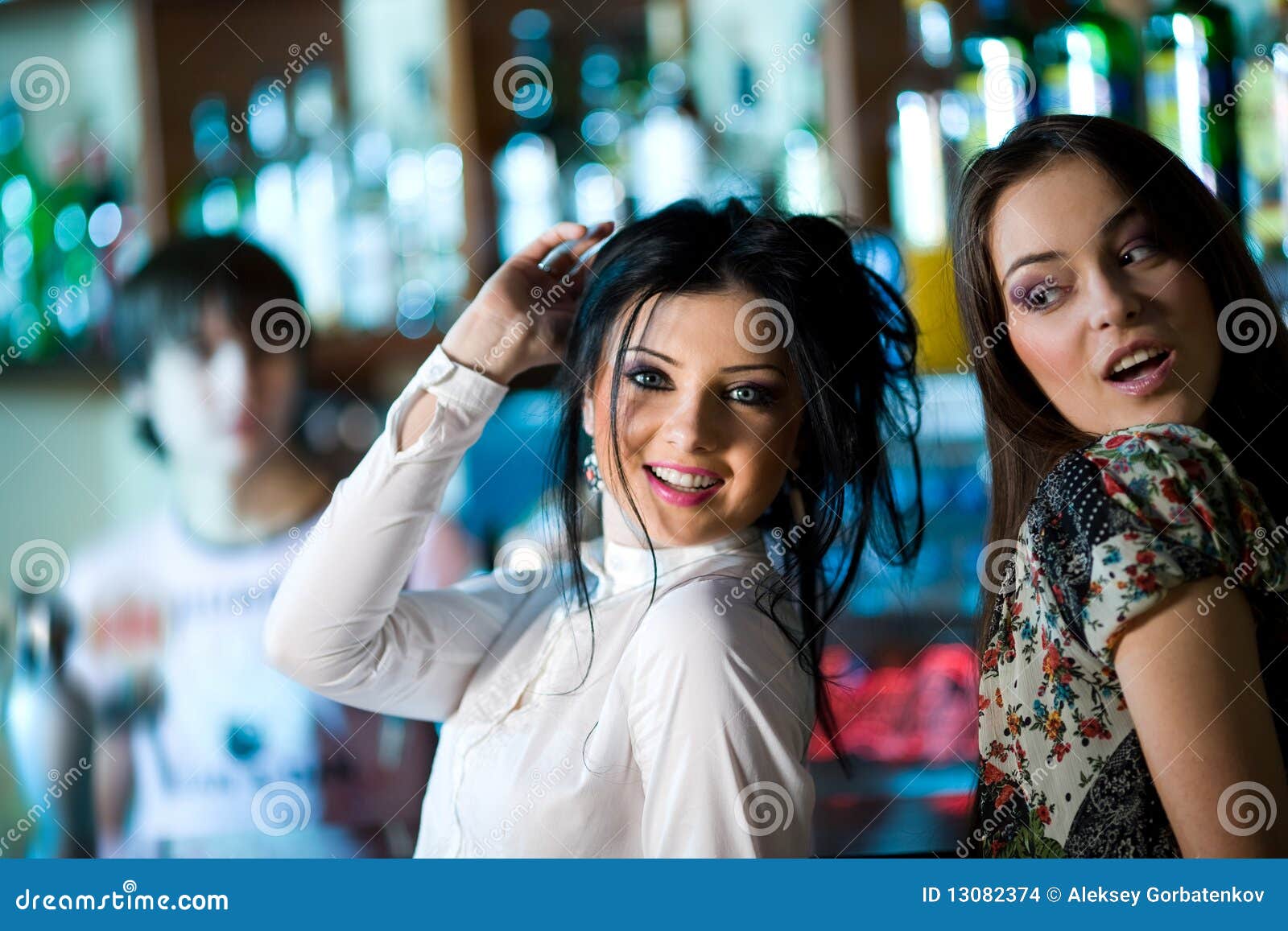 Two girls in bar stock photo. Image of cheerful, black - 13082374