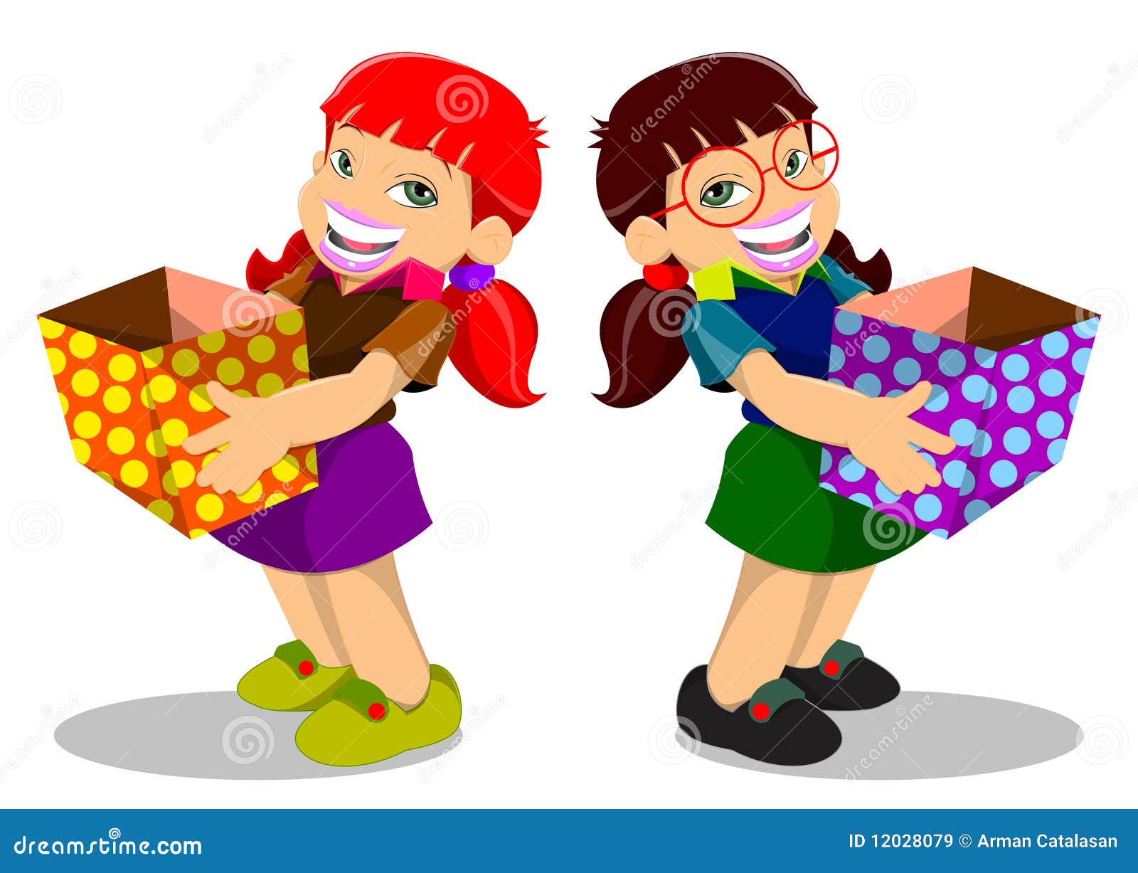 Two girls with a box stock vector. Illustration of hair - 12028079