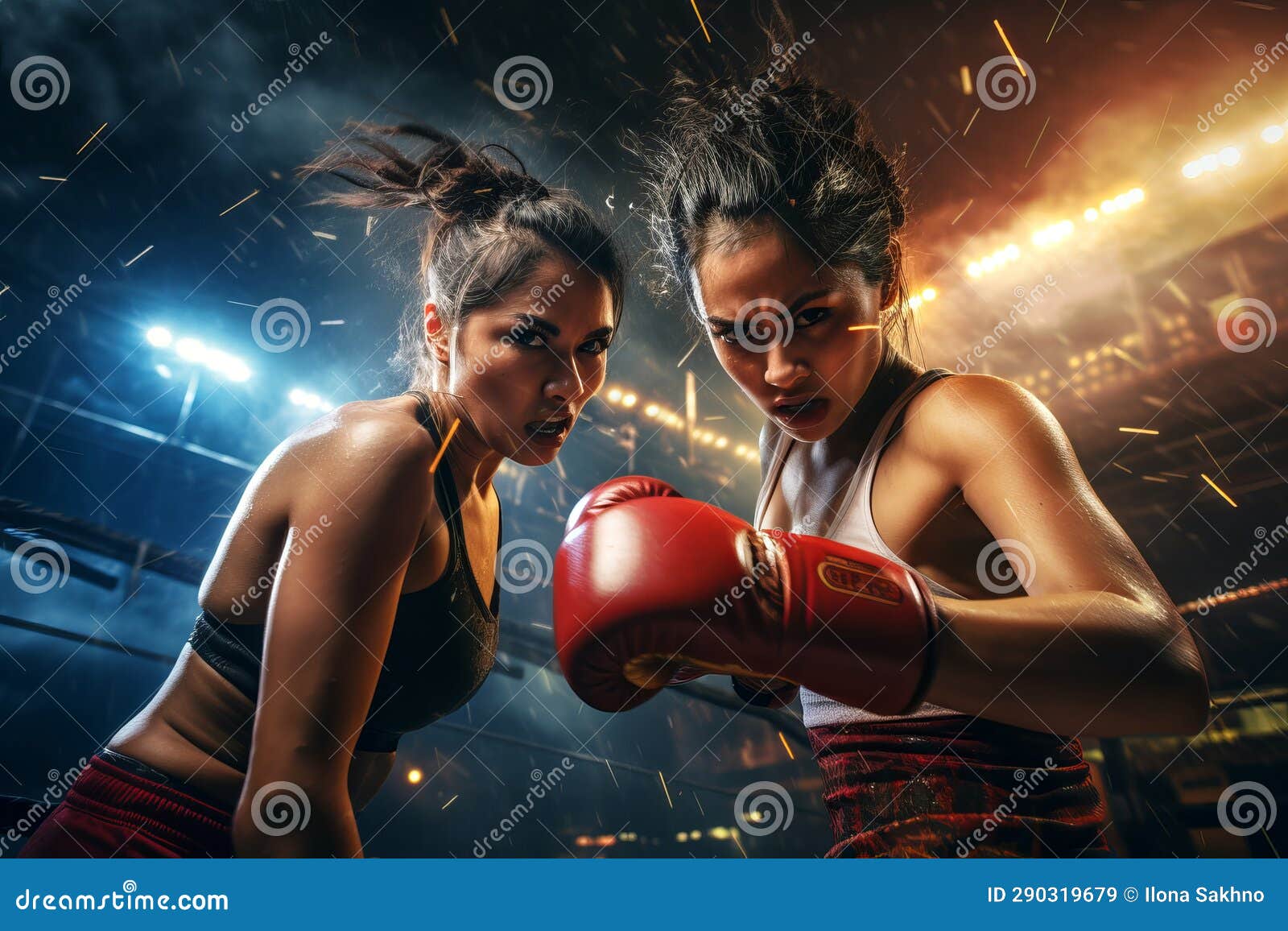 Two Girls Box in the Rain. Boxing Competition Stock Illustration ...