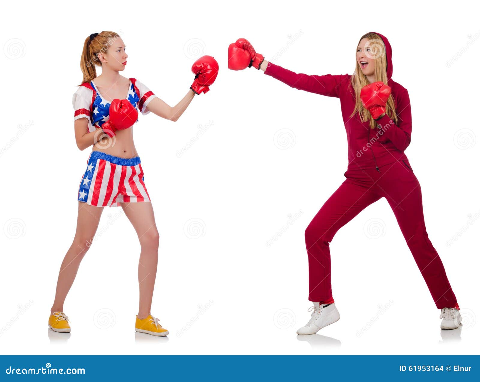The Two Girls Boxing Isolated on White Stock Photo - Image of active ...