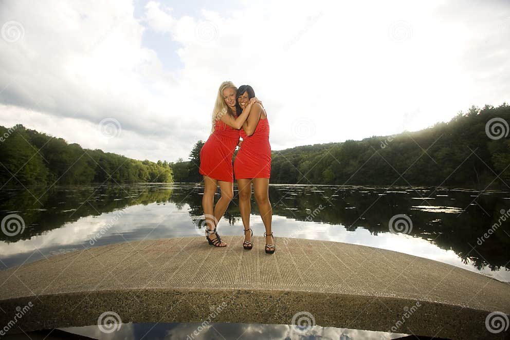 Two Girls on a Bridge stock image. Image of togetherness - 20986913