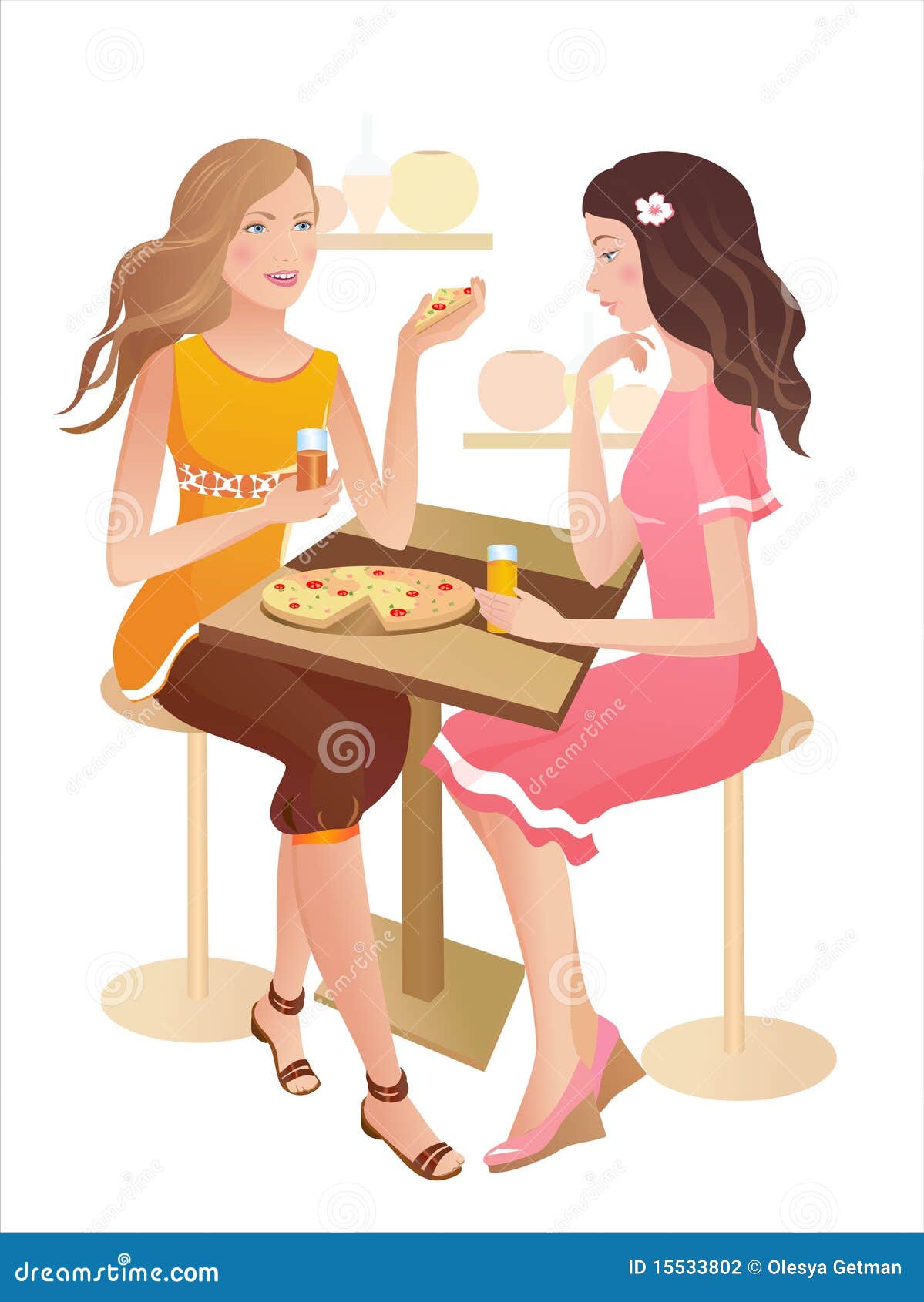 Girls In The Cafe - Cartoon People Characters Illustration ...