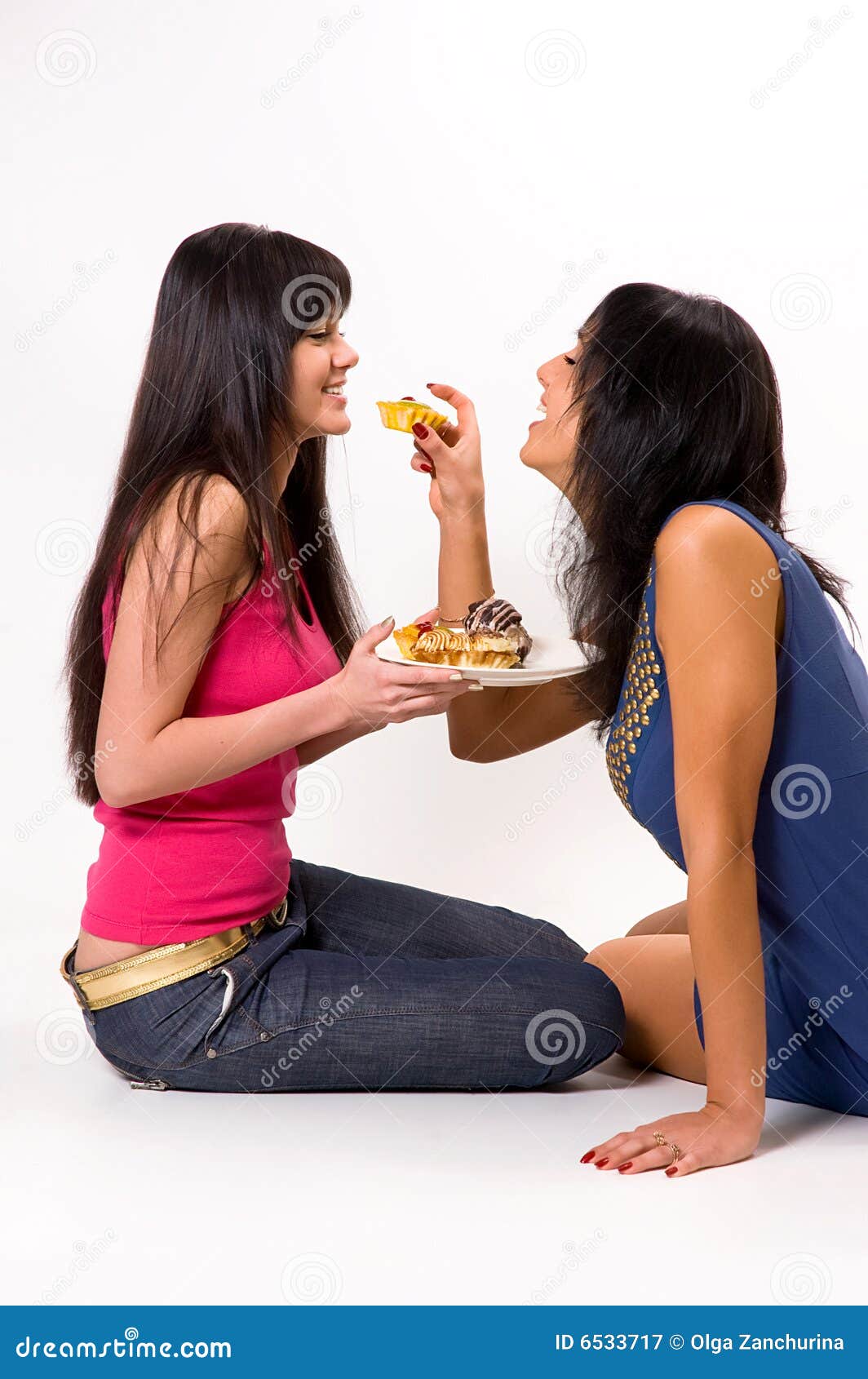Two girls with cakes stock image. Image of caucasian, happiness - 6533717