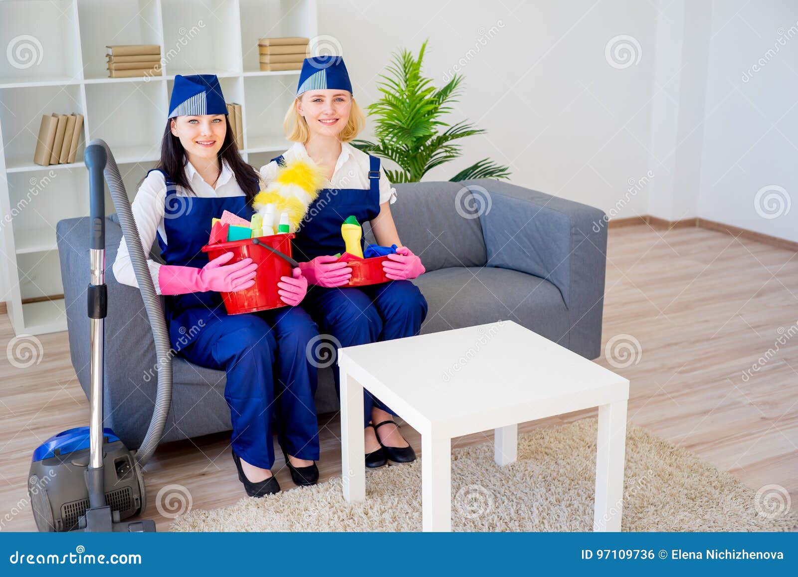 Two Girls of Cleaning Service Stock Photo - Image of order, bucket ...