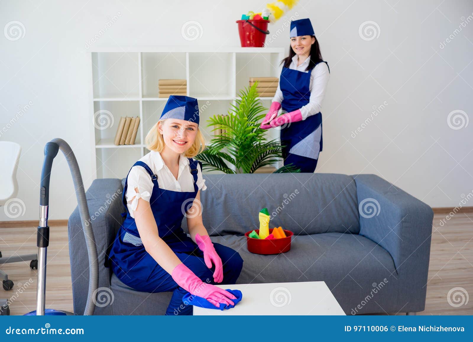 Two Girls of Cleaning Service Stock Photo - Image of female, mess: 97110006