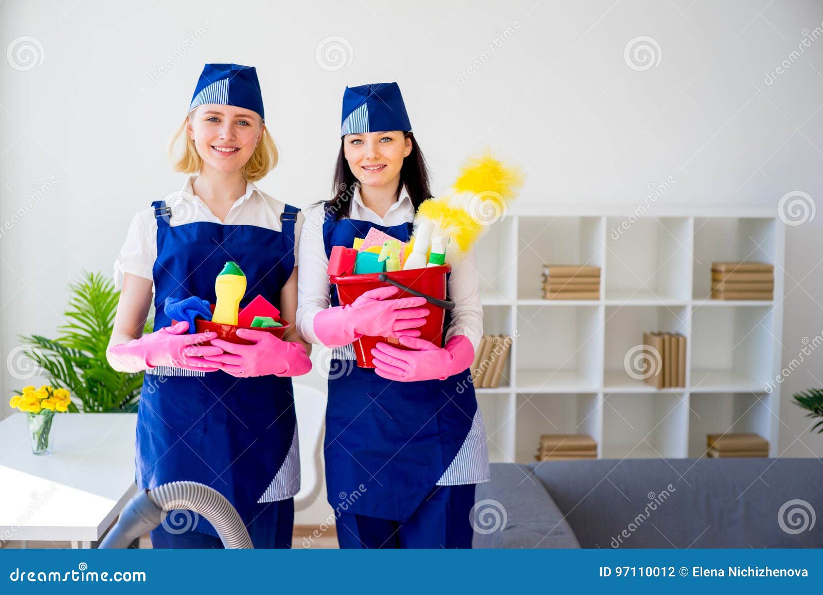 Two Girls of Cleaning Service Stock Photo - Image of gloves, clean ...