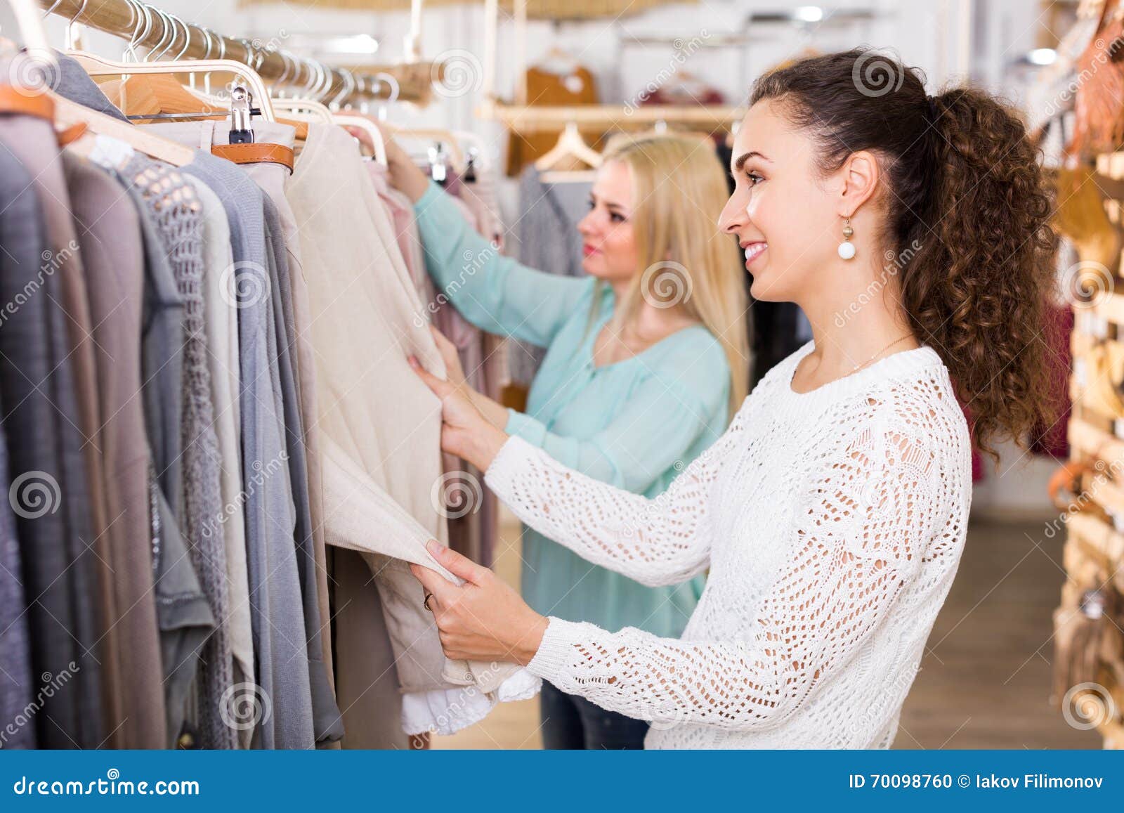Two Girls at Clothing Store Stock Photo - Image of european, blouse ...