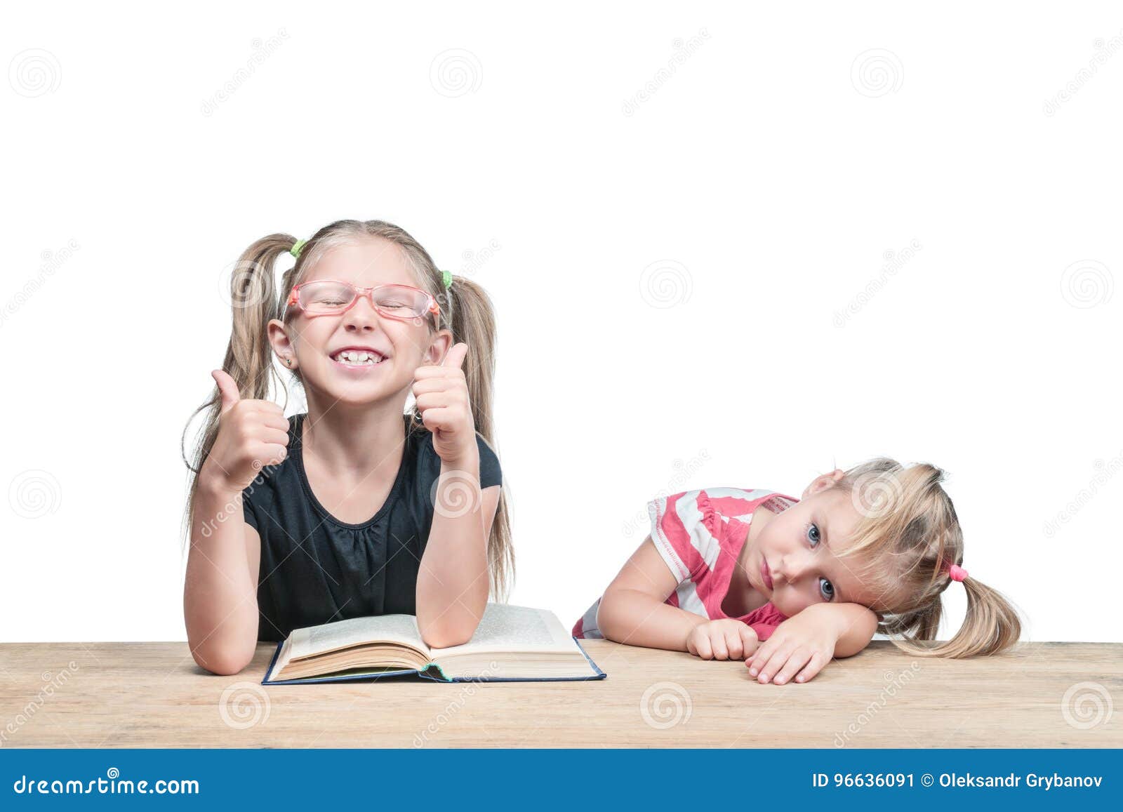 Two Girls with Different Emotions Stock Image - Image of learning ...