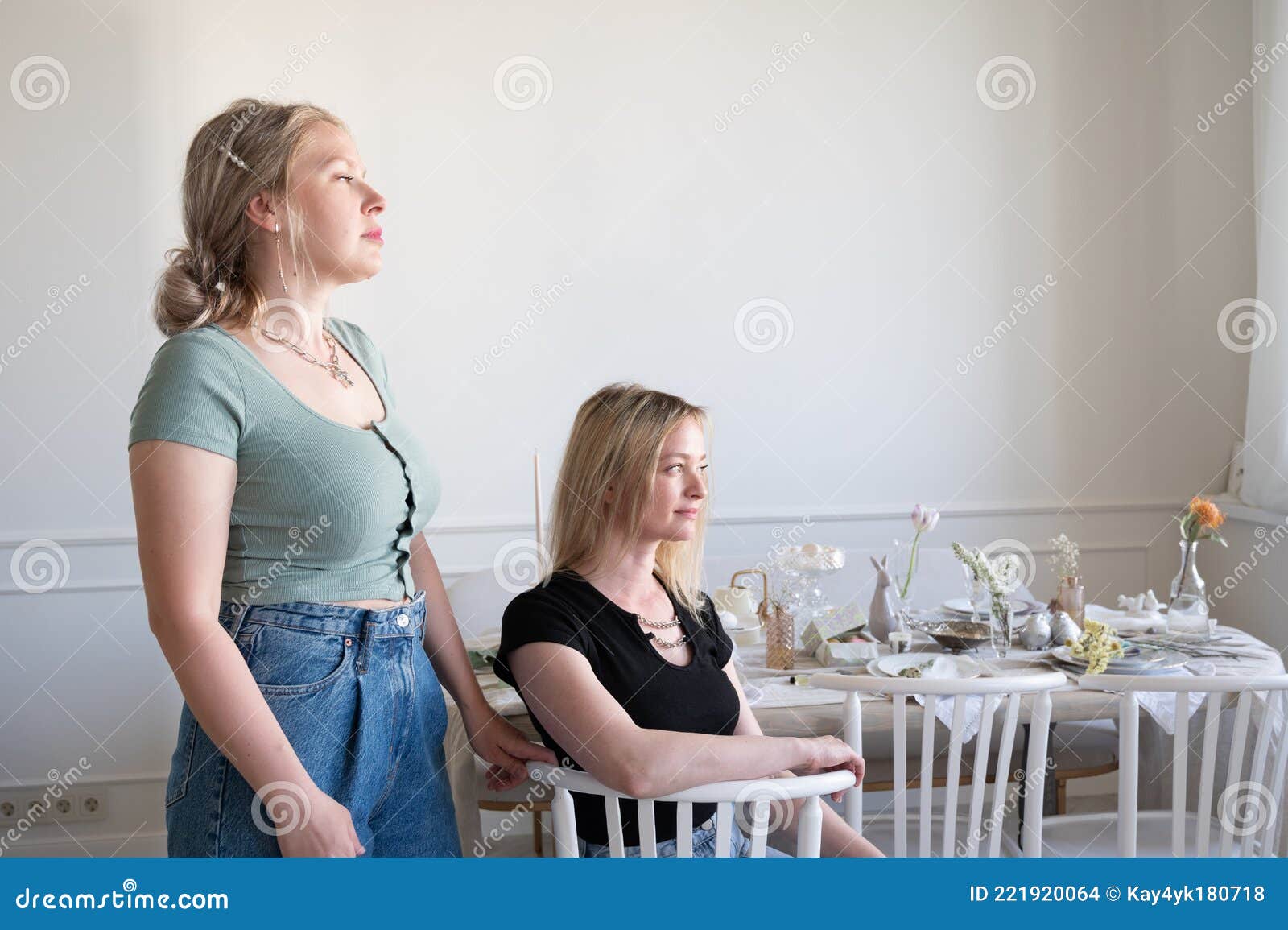 Two Girls at the Dinner Table Stock Photo - Image of people, love ...