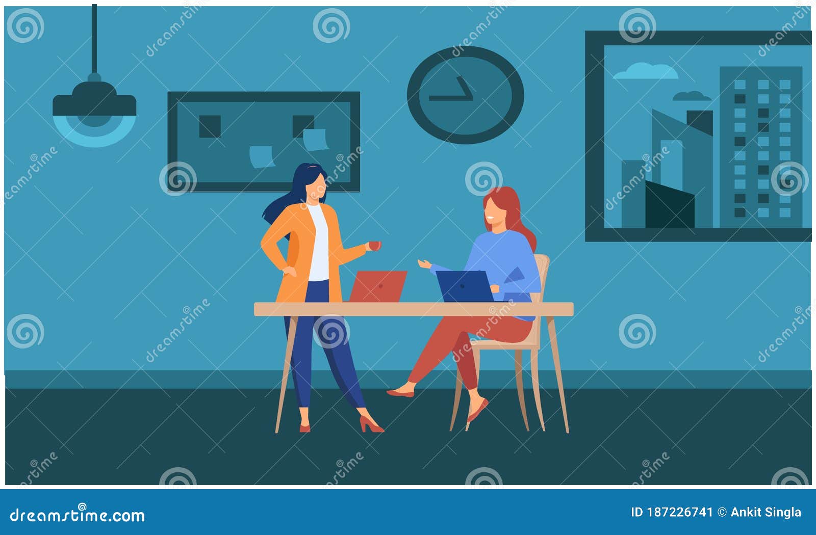 Two Girls are Discussing in a Meeting Stock Vector - Illustration of ...