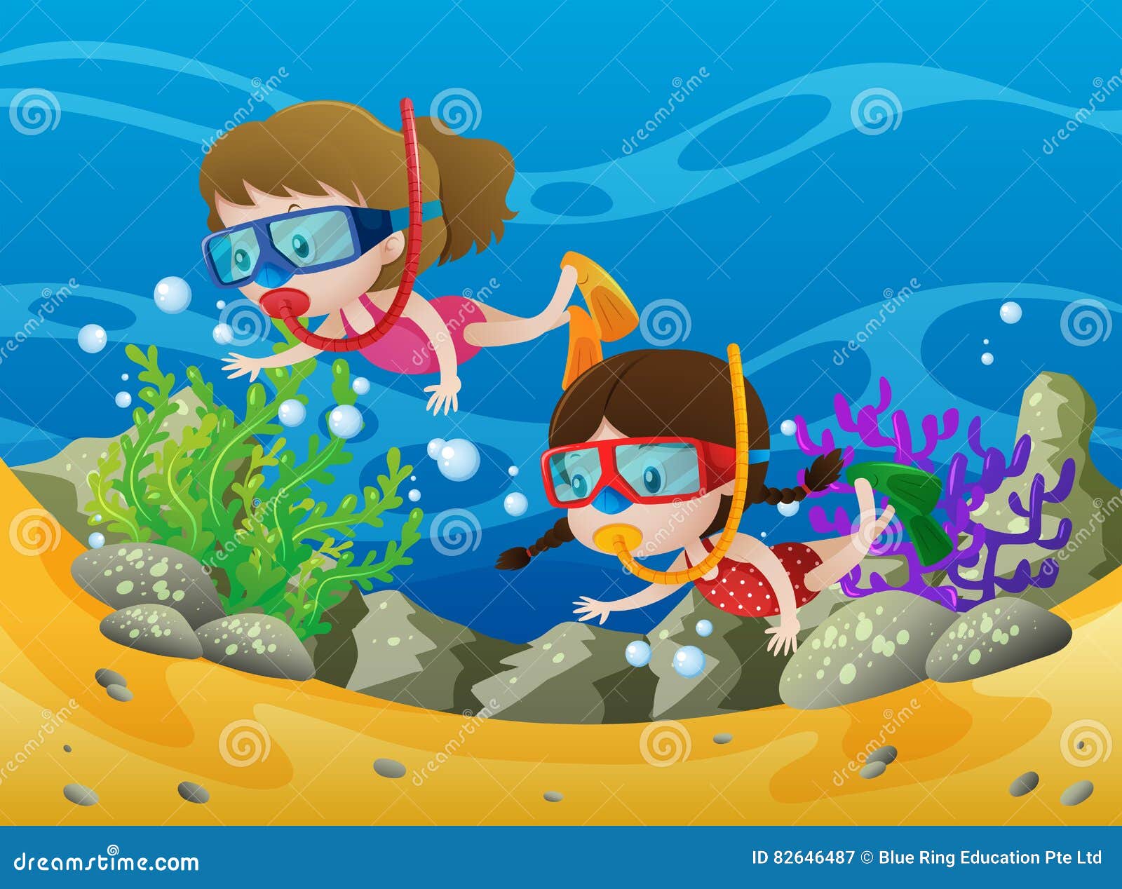 Two Girls Diving Under the Ocean Stock Vector - Illustration of pals ...