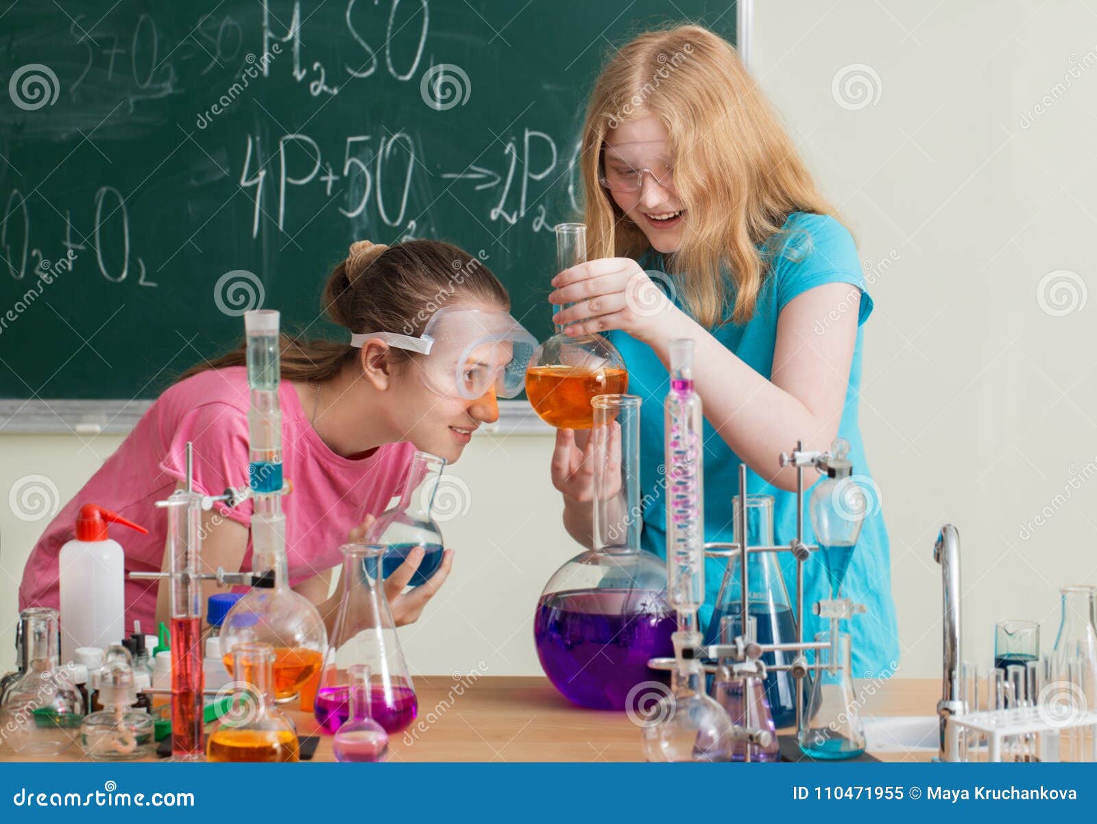 Two Girls Doing Chemical Experiments Stock Image - Image of chemistry ...