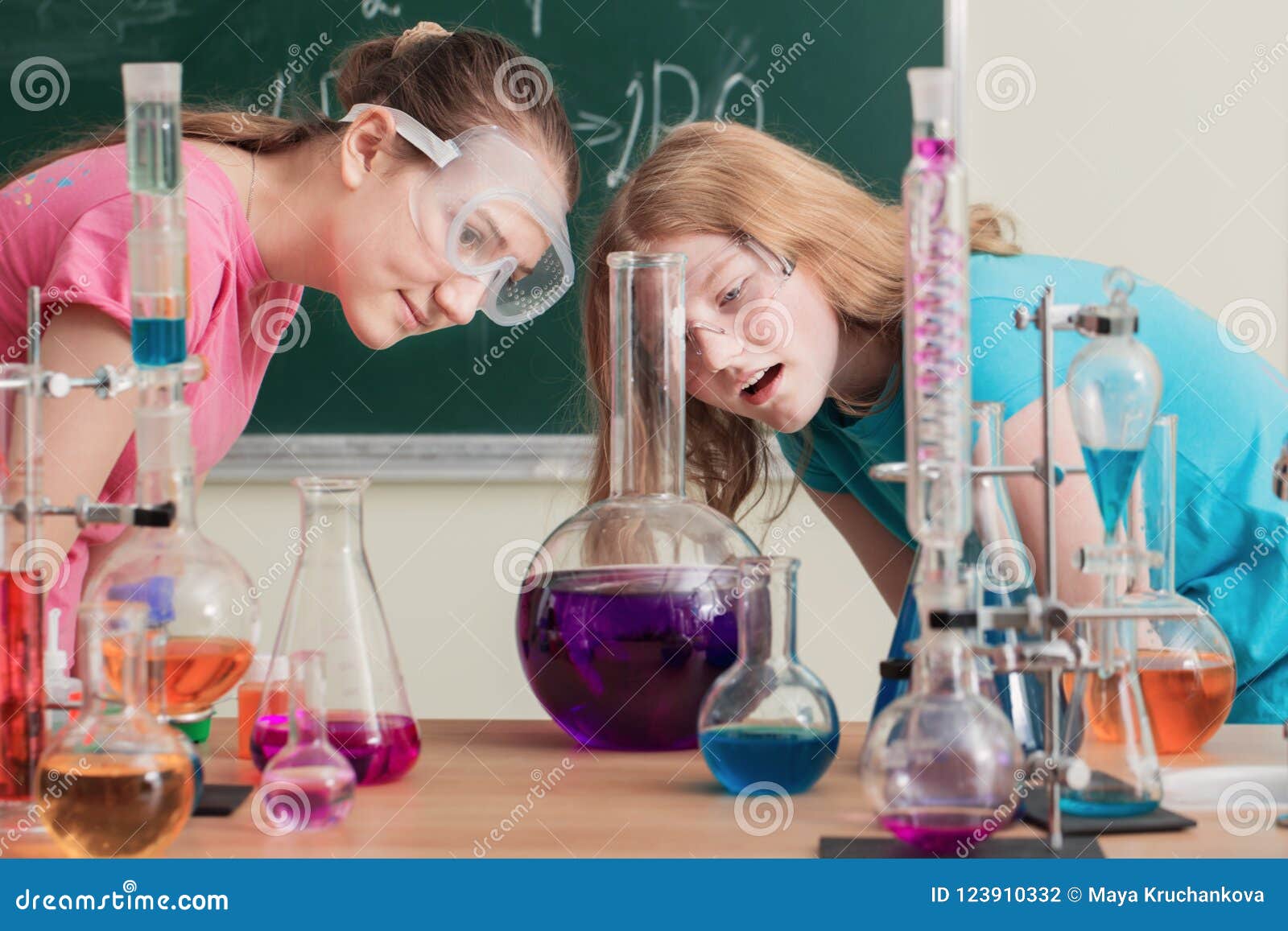 Two Girls Doing Chemical Experiments Stock Photo - Image of learn ...