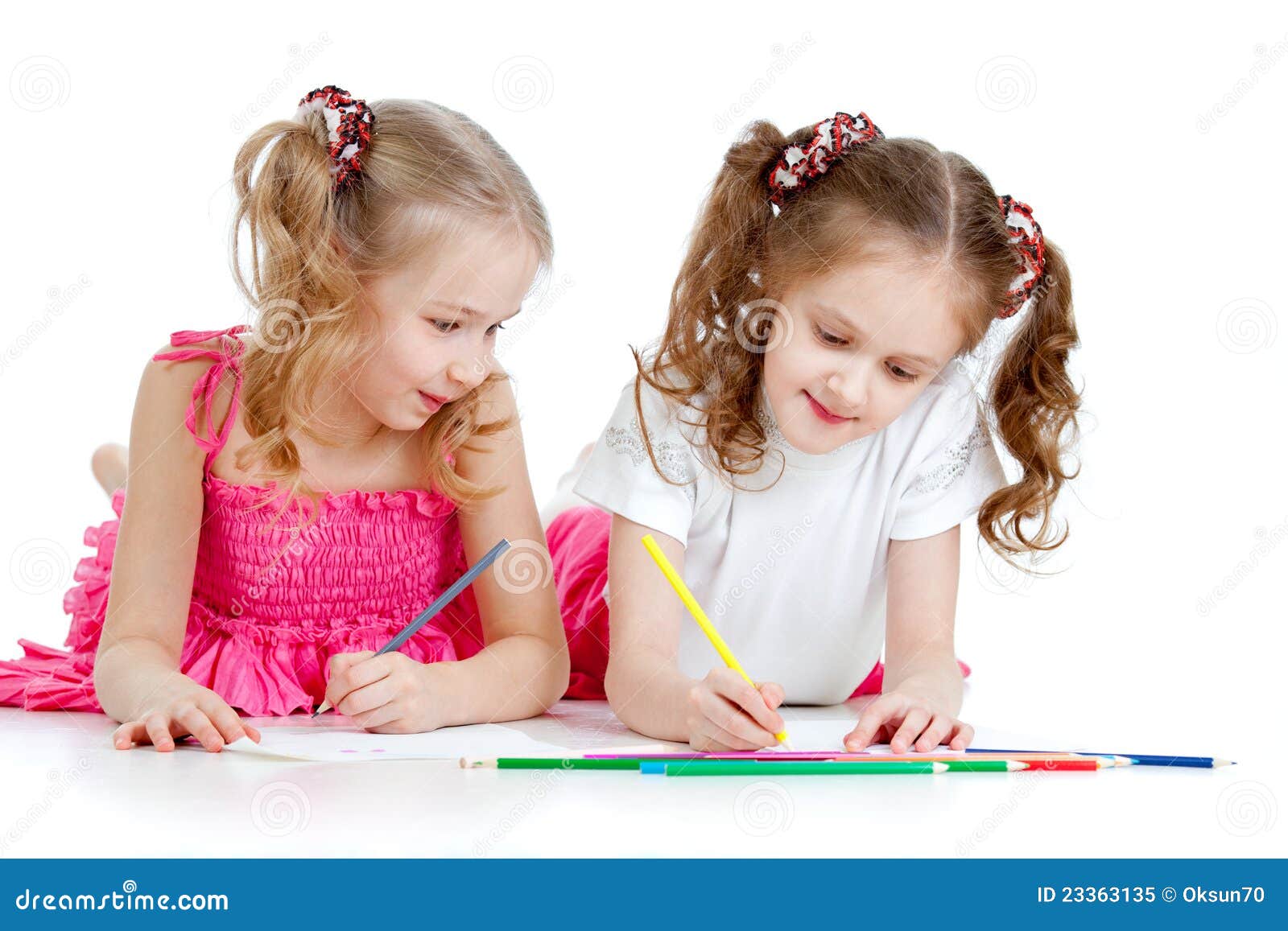 Two Girls Drawing with Color Pencils Stock Image - Image of emotion ...