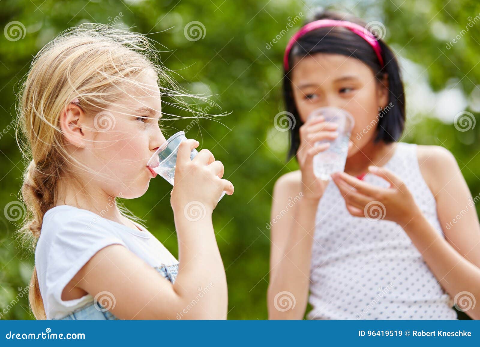 Two Girls Drink Water Stock Image Image Of Party People 96419519