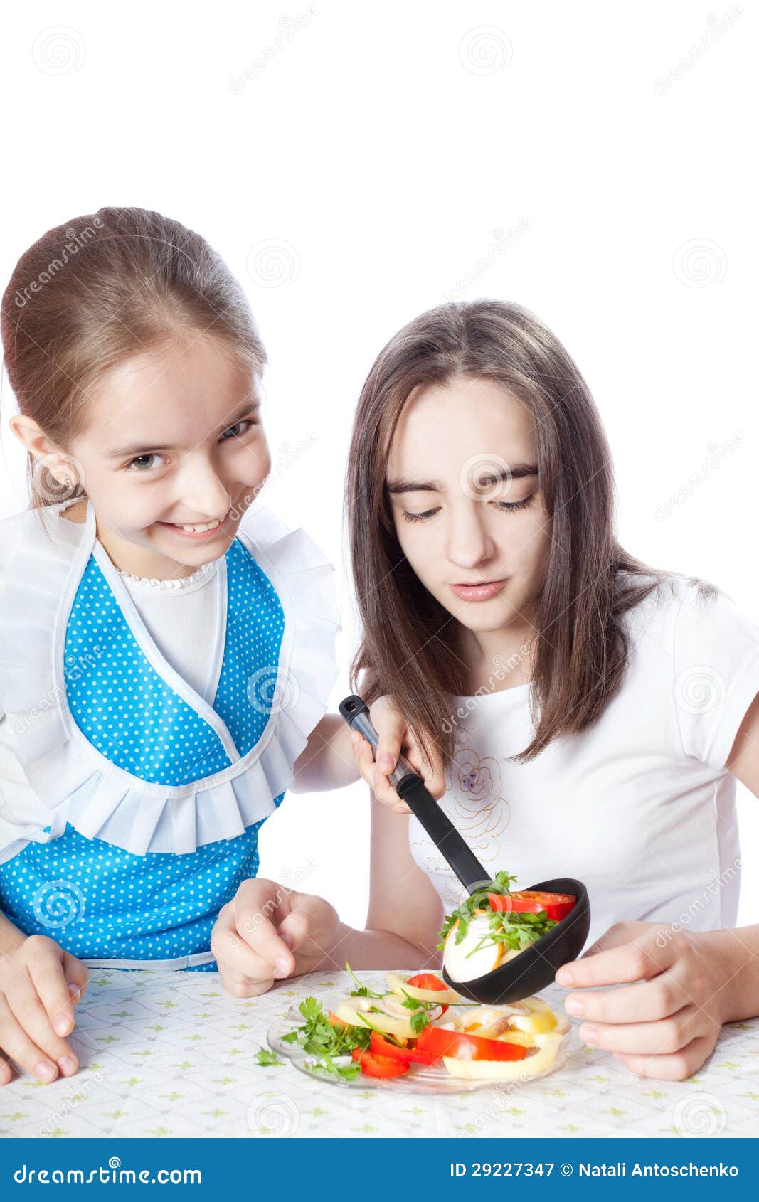 Two Girls Eating Vegetarian Salad Stock Image - Image of healthy ...