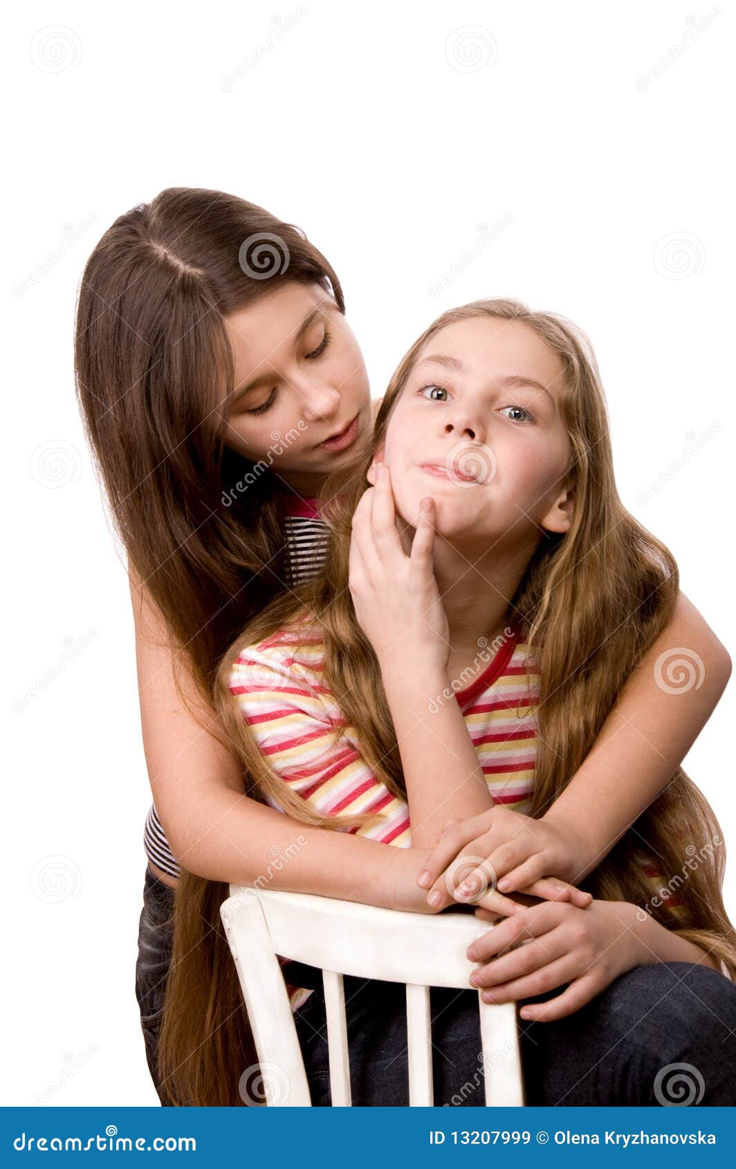 Two Girls Embracing Hands On White Stock Image Image Of Caucasians