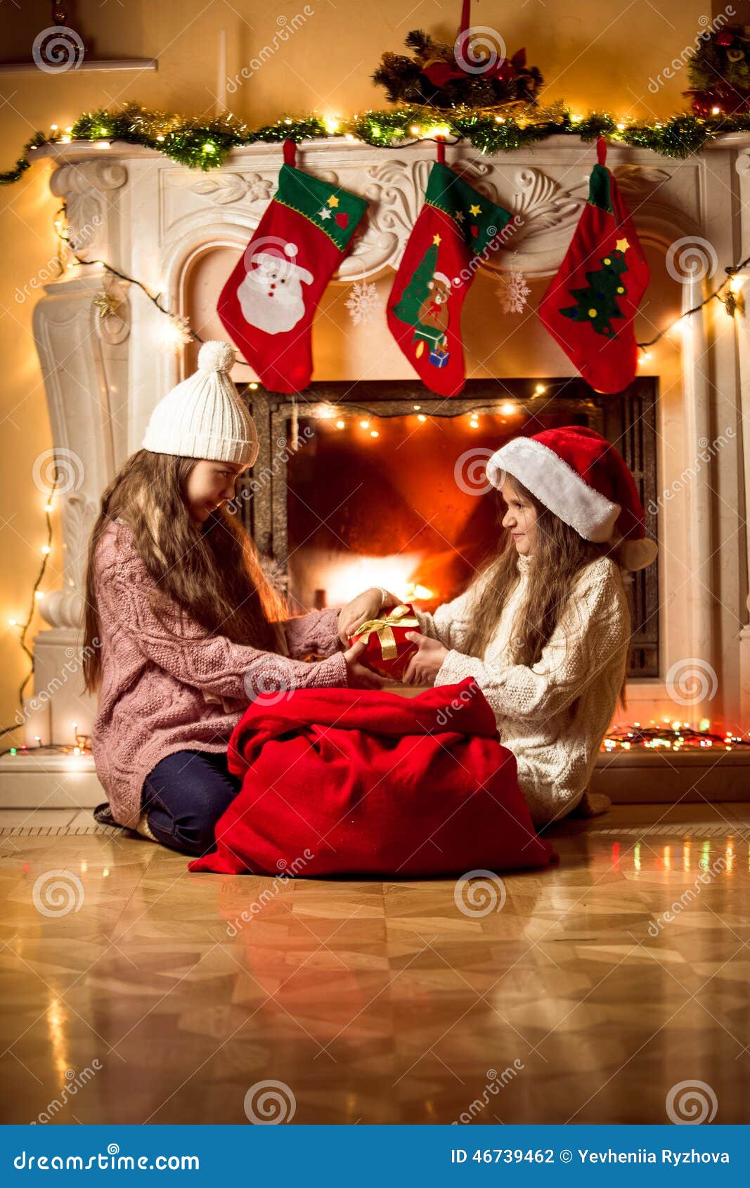 Two Girls Fighting for Box with Christmas Present Stock Photo - Image ...