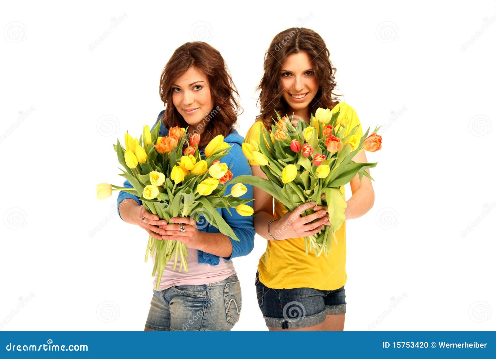 Two girls with flowers stock photo. Image of girl, holding - 15753420