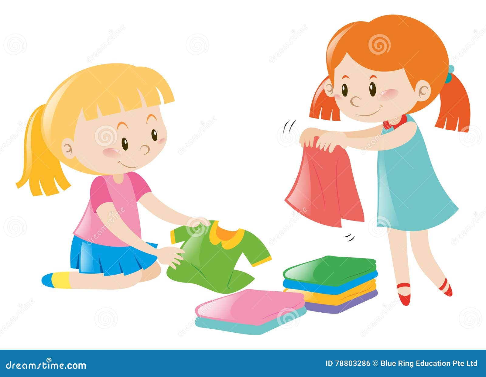 Folding Clothes. Cute Muslim Children`s Cartoon. Cartoon Children`s ...