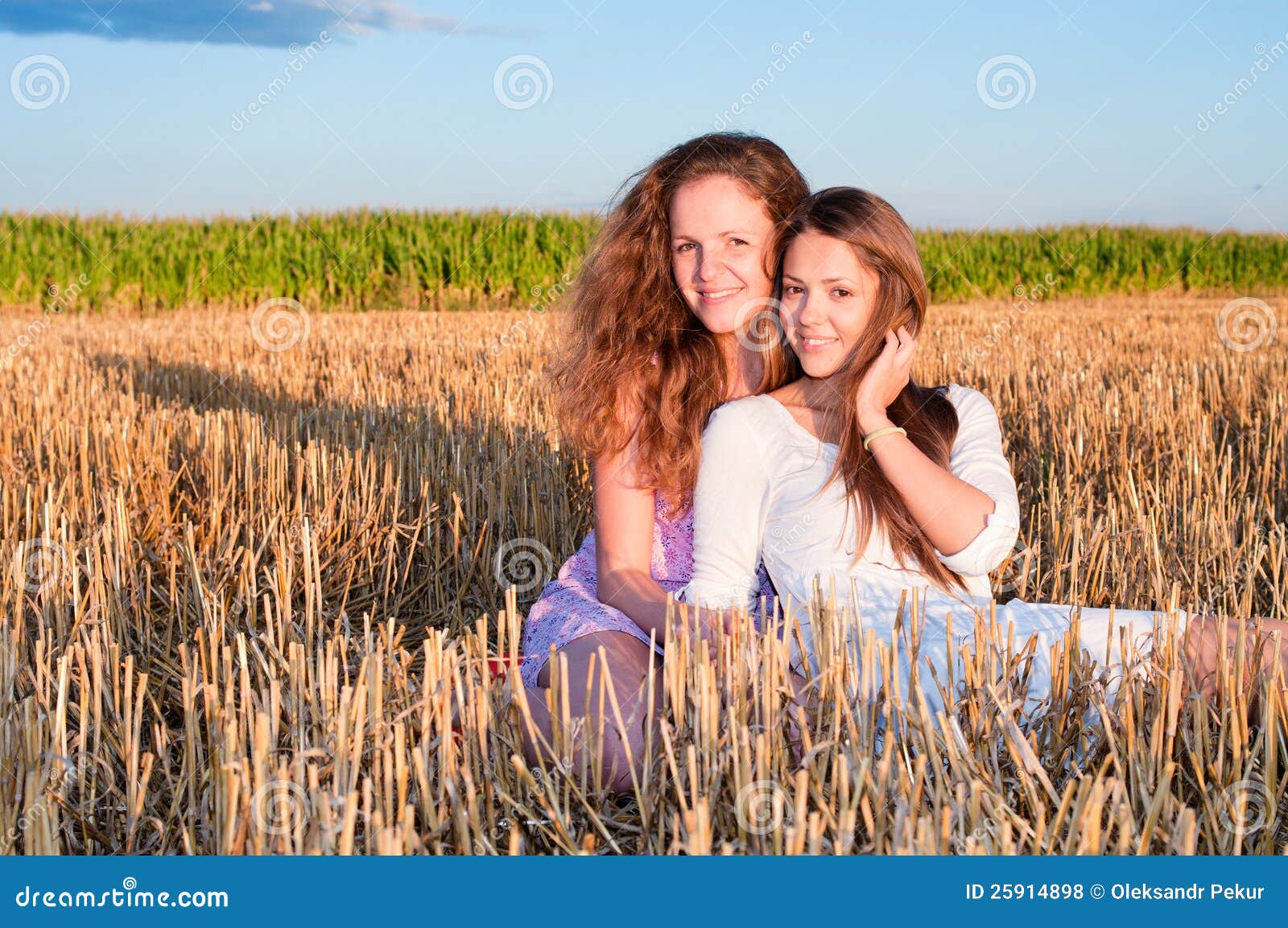 Two Girls Friends Lean Each Another Stock Photo - Image of country ...