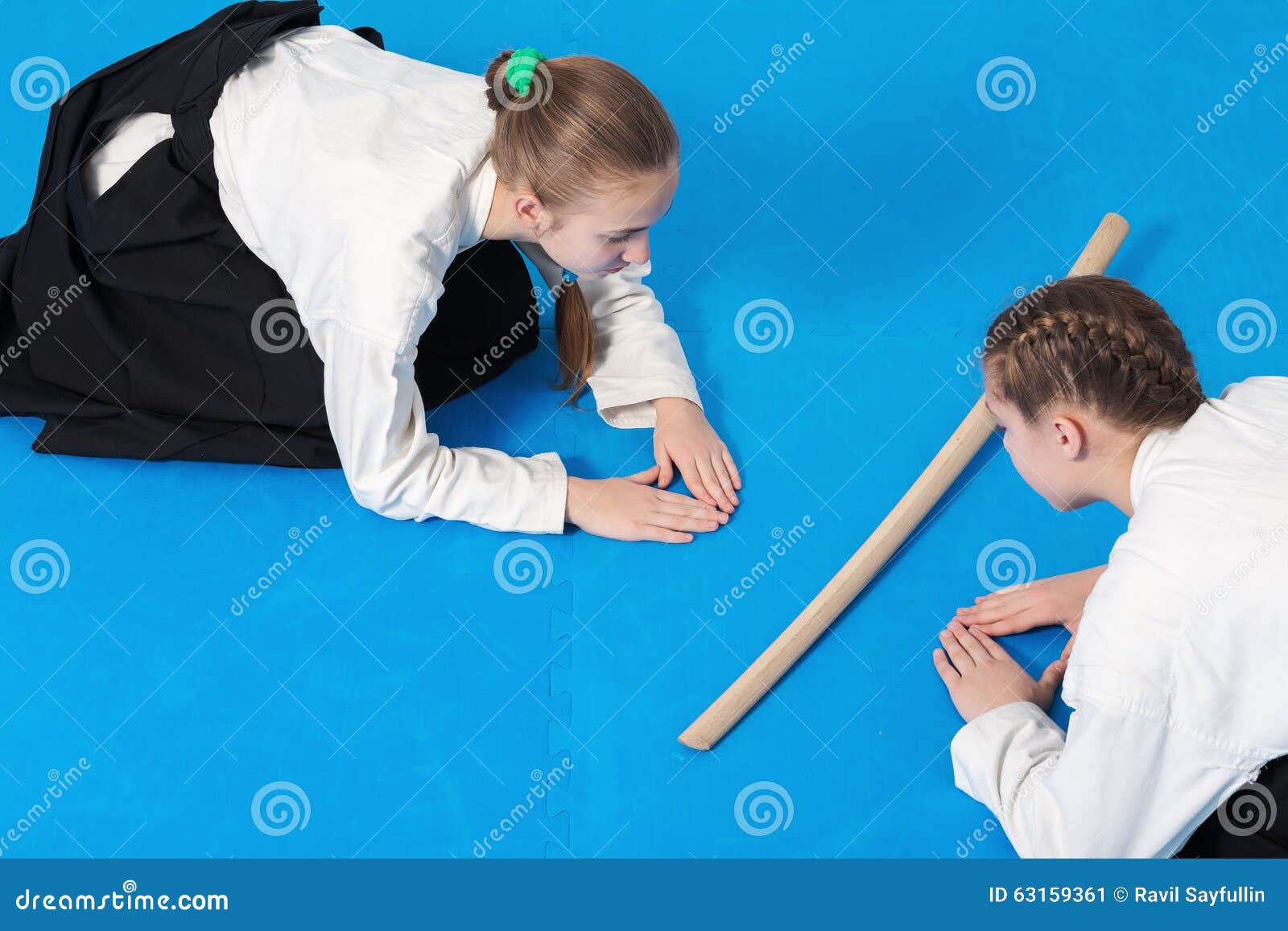 Two Girls in Hakama Bow on Aikido Training Stock Image - Image of ...