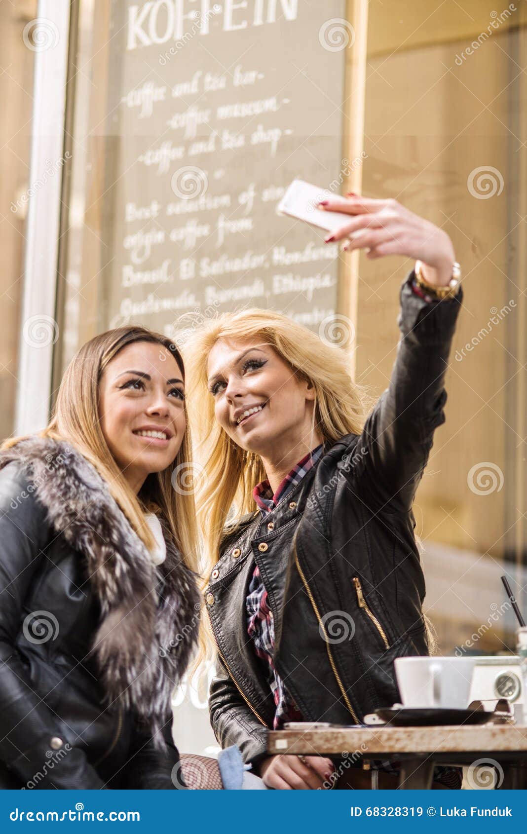 Two Girls Having Fun while Drinking Coffee Stock Image - Image of ...