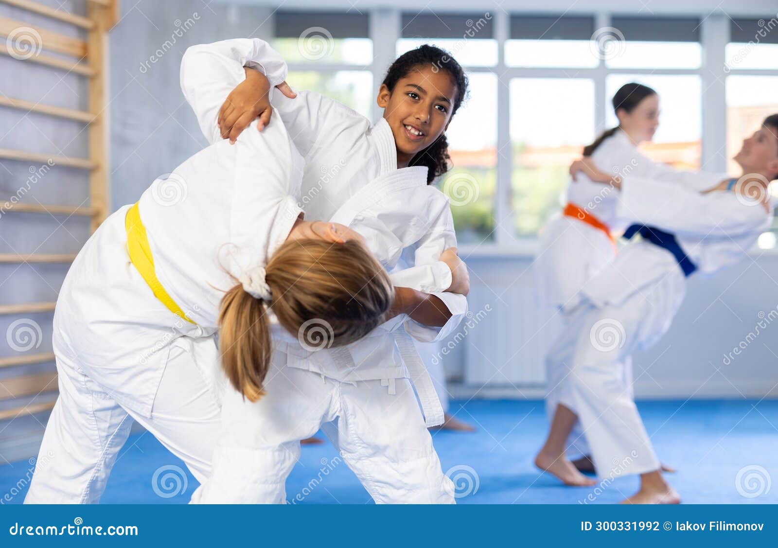 Two Girls Training Judo Techniques in Studio Stock Photo - Image of ...