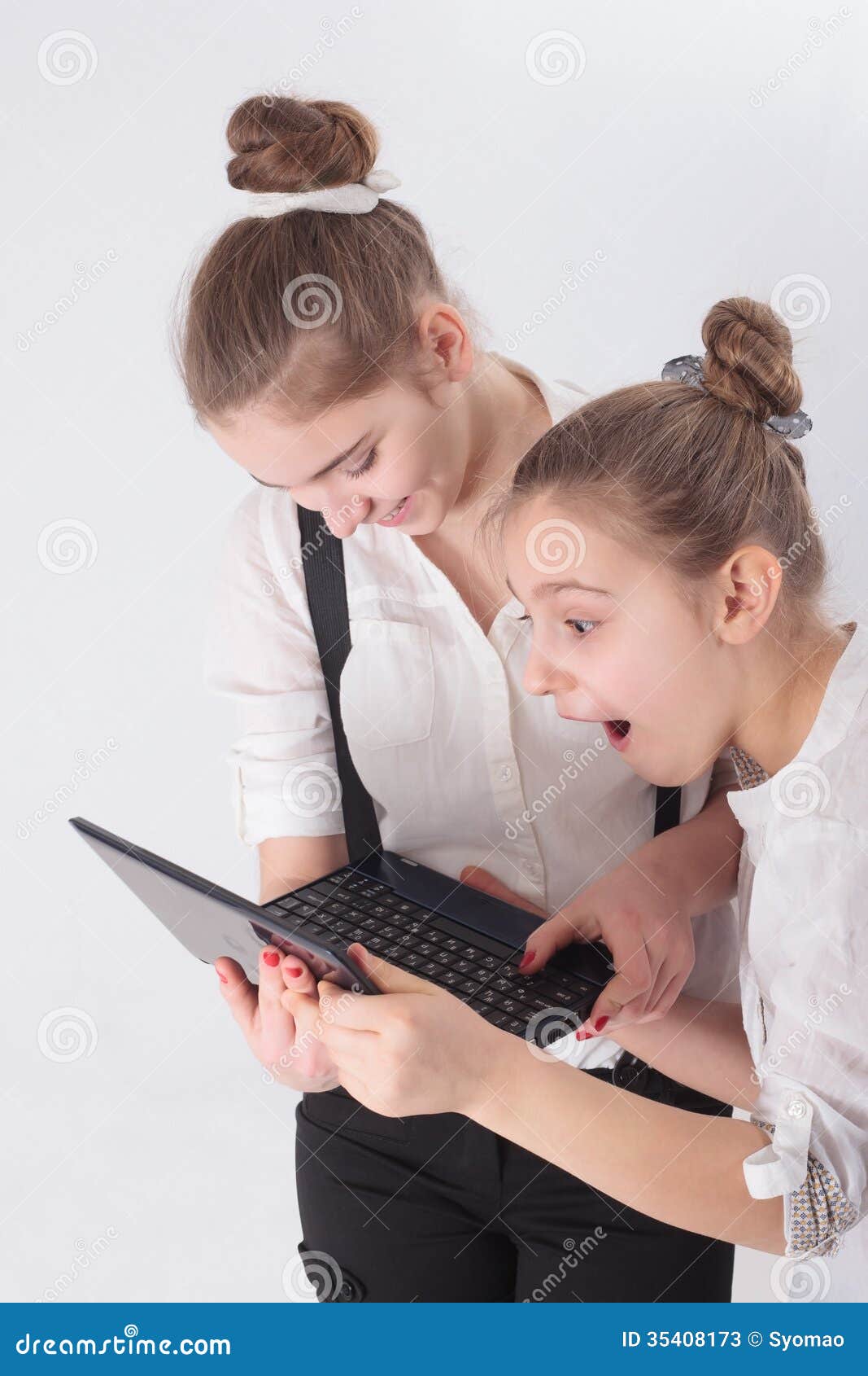 Two girls with laptop stock image. Image of worker, indoors - 35408173