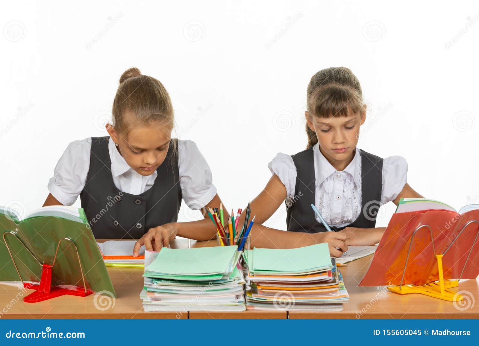 Two Girls in a Lesson at School Stock Image - Image of russian, sitting ...