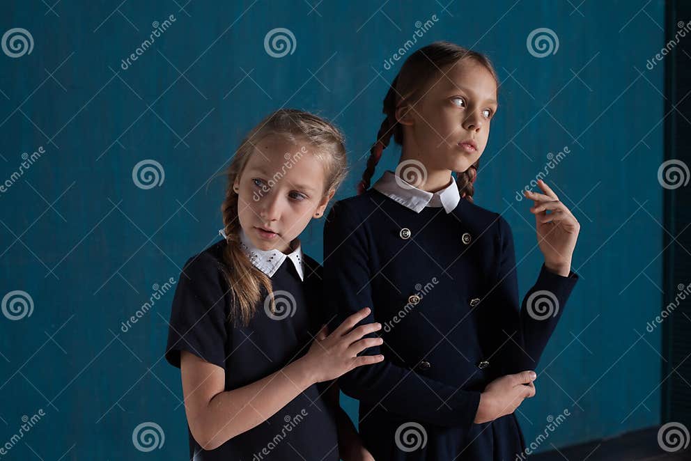 Two Girls Look Like Dolls Stock Image Image Of Baggage 140647541