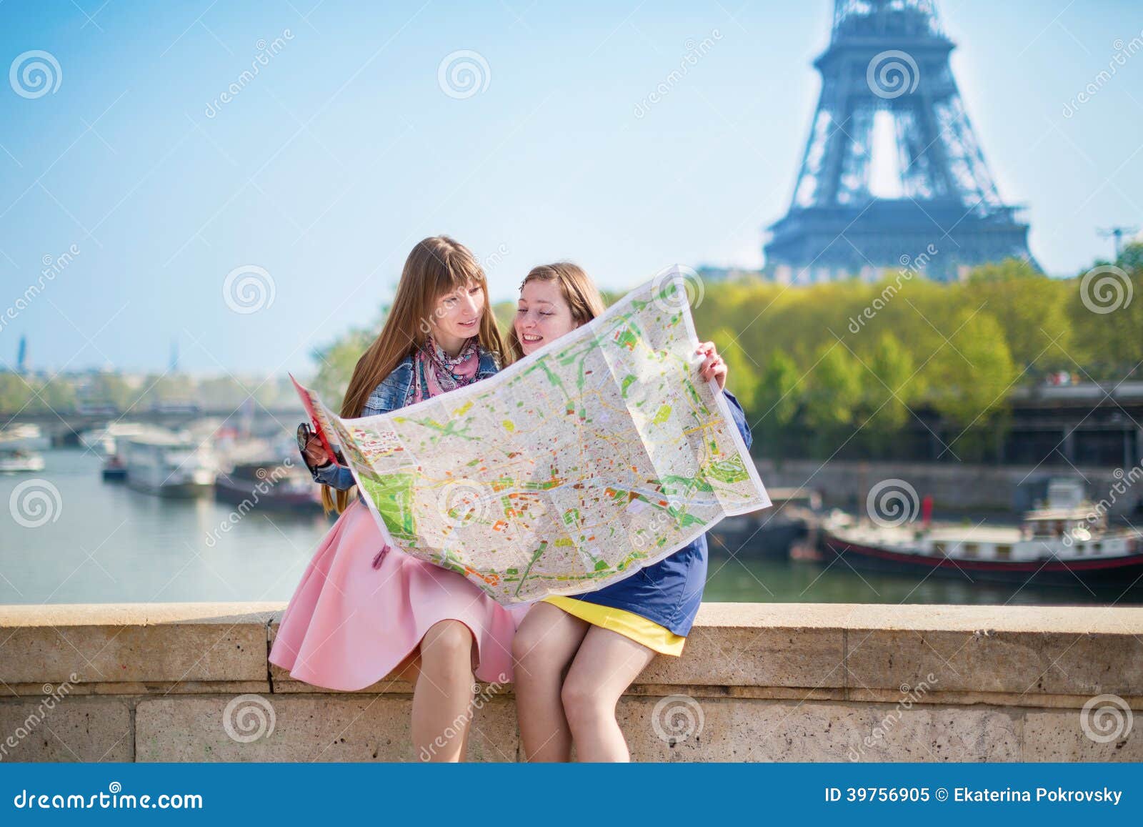 Two Girls Looking for Direction in Paris Stock Image - Image of rose ...