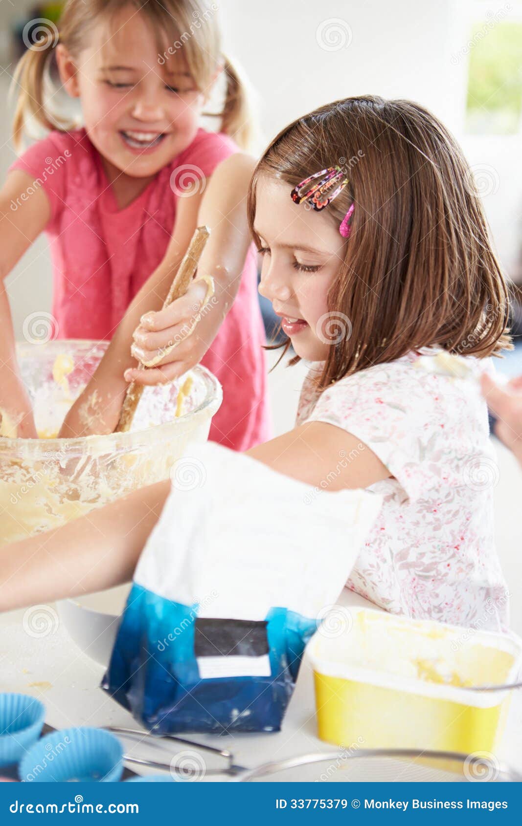 Two Girls Making Cupcakes in Kitchen Stock Image - Image of cupcake ...