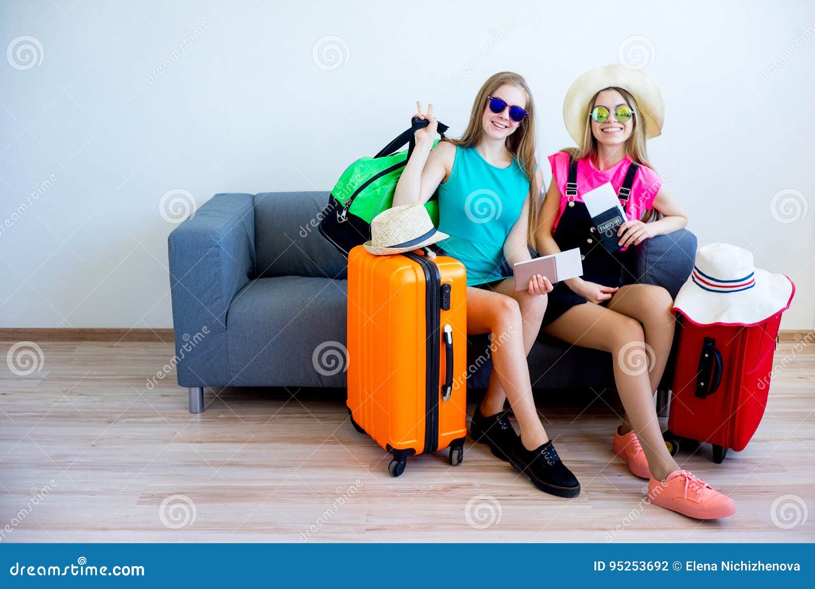 Two Girls Packing Suitcases Stock Photo - Image of female, preparation ...