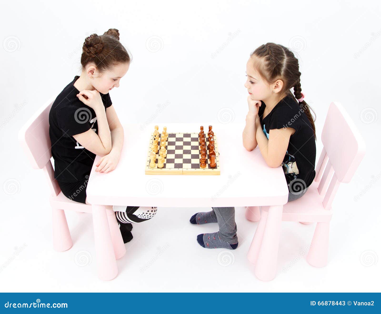Two Girls Play Chess on White Background Stock Image - Image of pieces ...