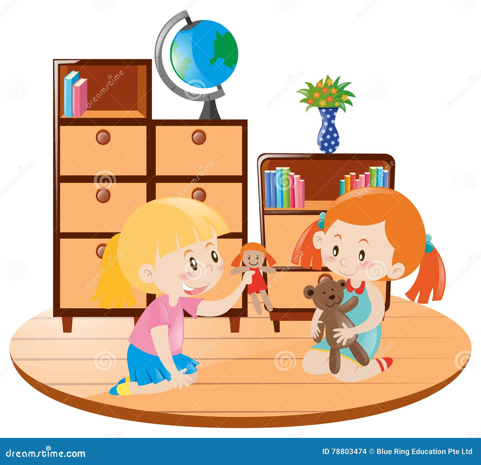 Two Girls Playing Dolls in the Room Stock Vector - Illustration of ...