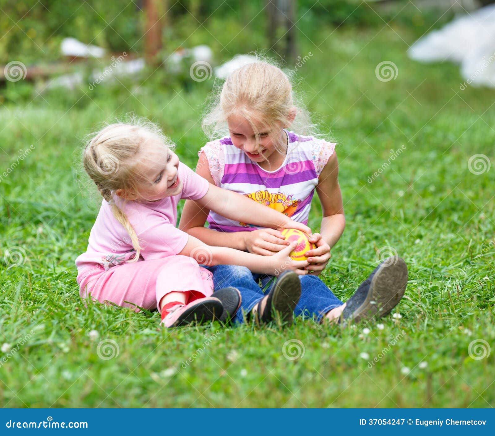 Two Girls Playing on the Green Grass Stock Image - Image of health ...