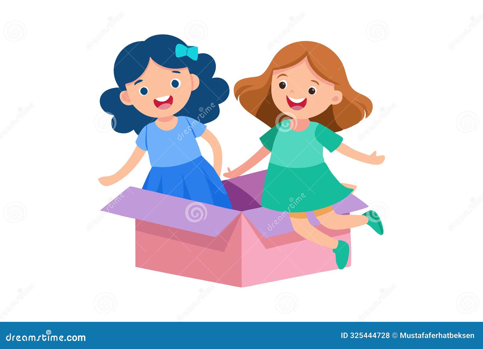 Two Girls Playing Inside a Box, Enjoying Imaginative Play and Having ...
