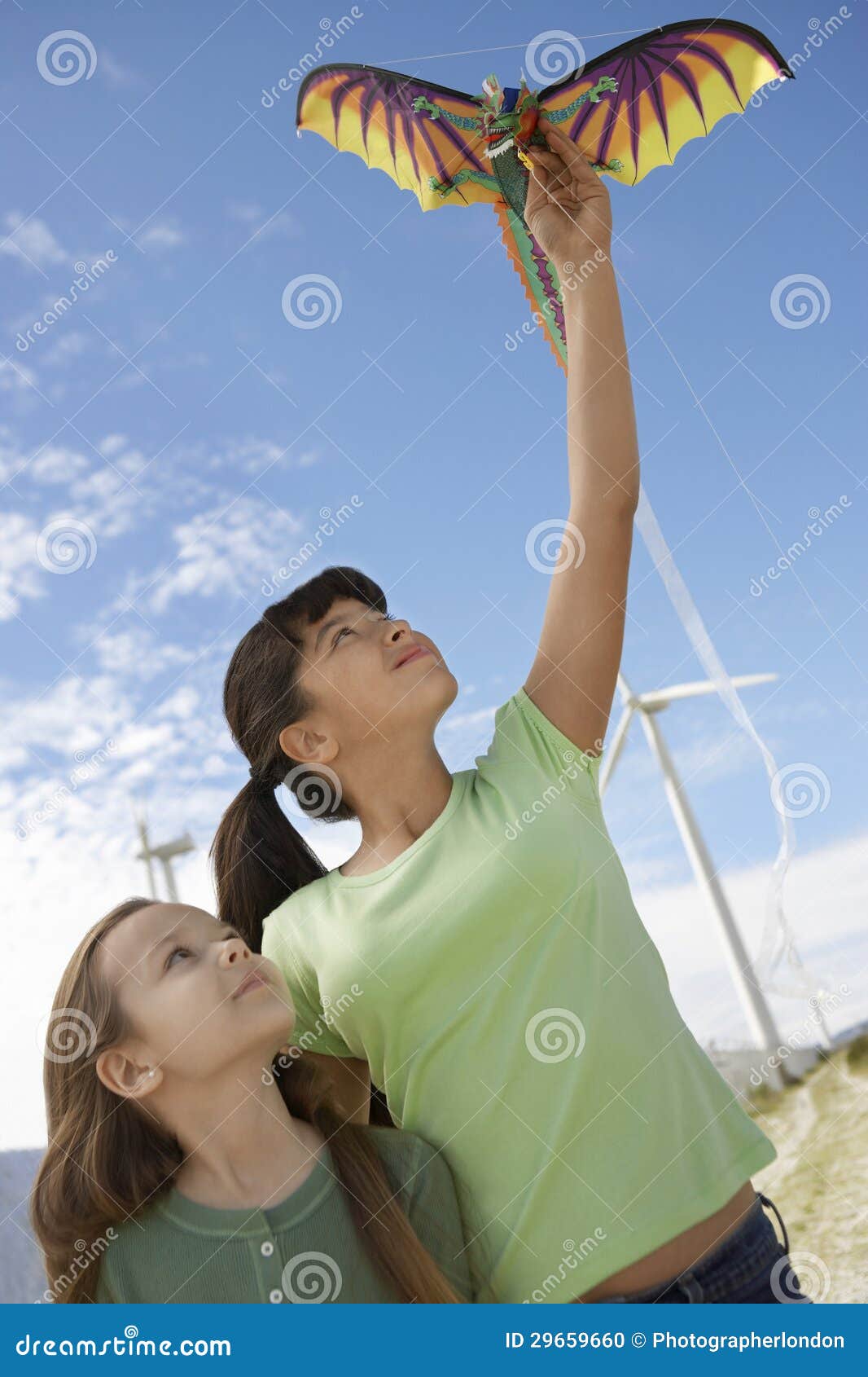 Two Girls Playing with Kite Stock Photo - Image of holding, caucasian ...