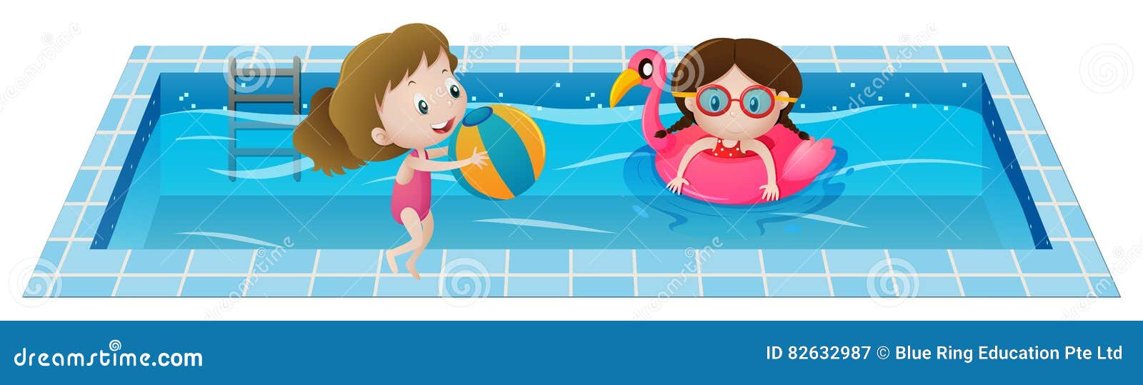 Two Girls Playing in the Swimming Pool Stock Vector - Illustration of ...