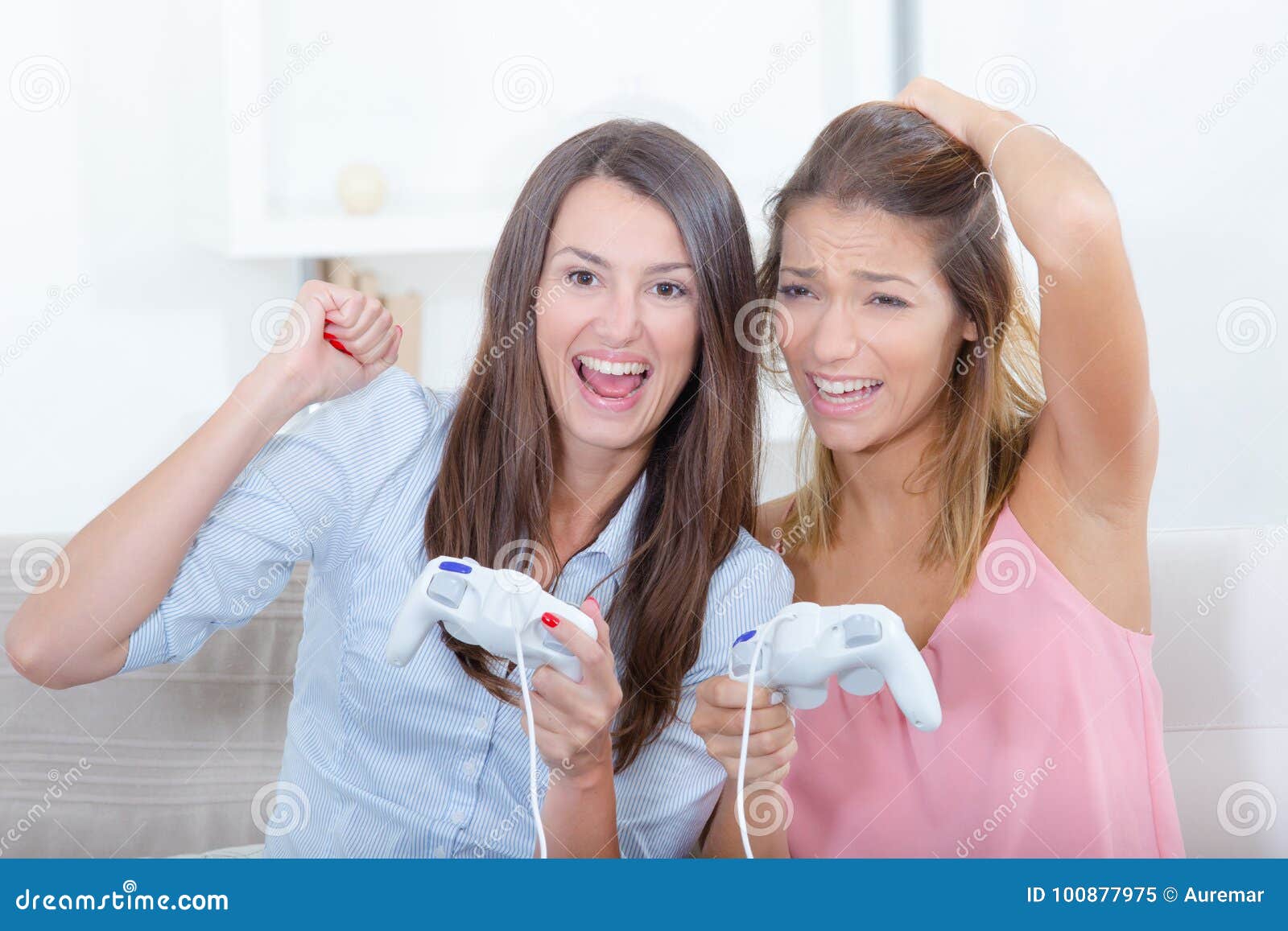 Two Girls Playing Videogames Stock Image - Image of siblings, member ...