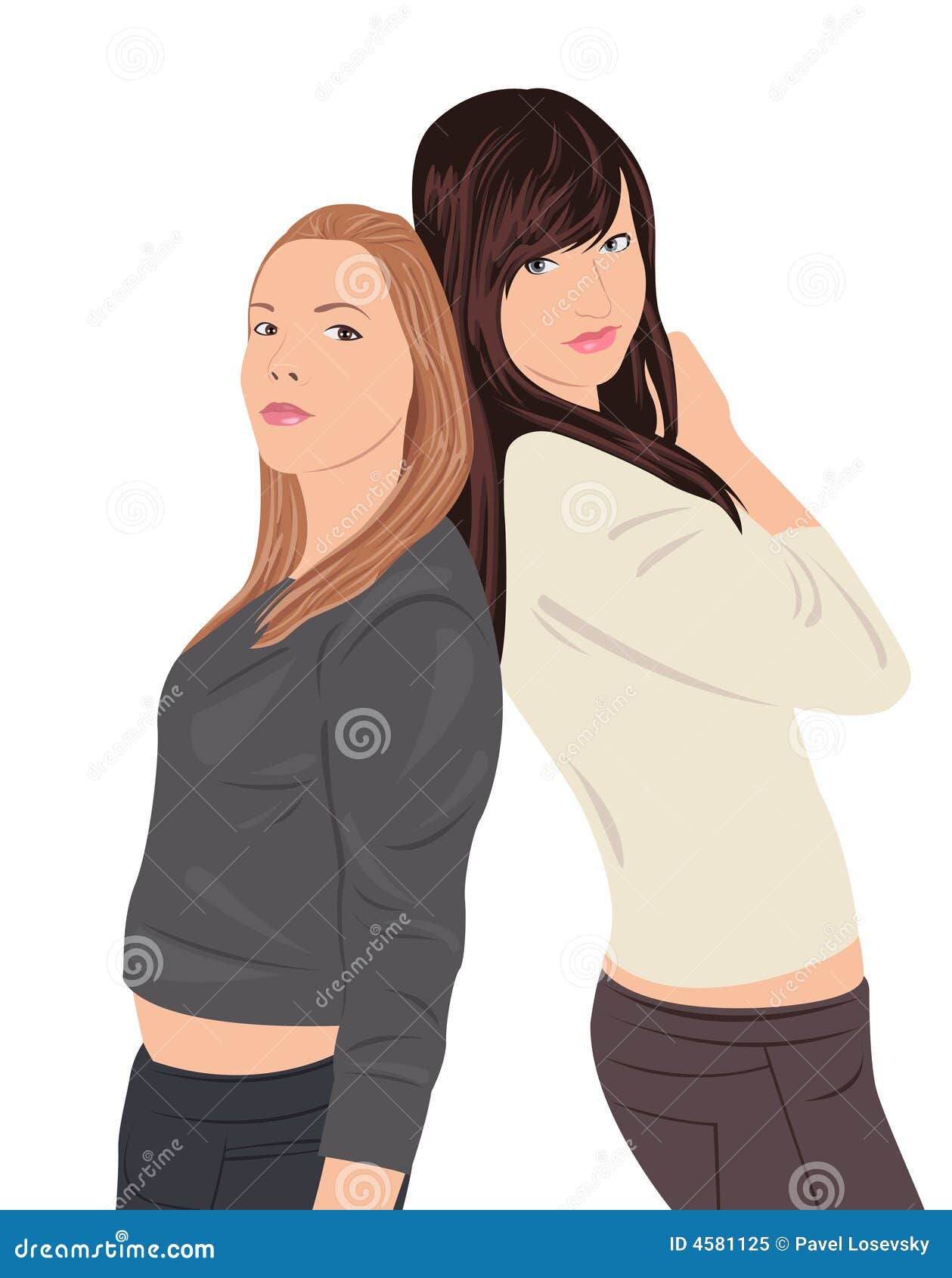 Two girls posing vector stock vector. Illustration of fashion - 4581125