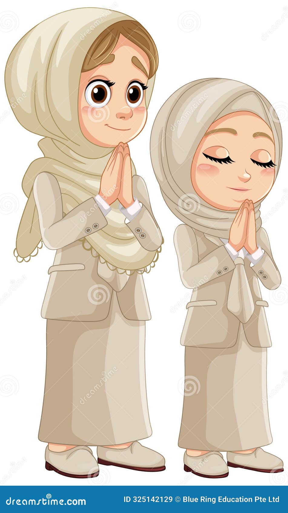 Two girls praying stock vector. Illustration of tradition - 325142129