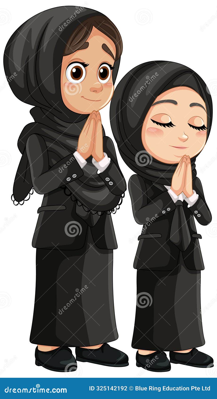 Two girls praying stock vector. Illustration of headscarf - 325142192