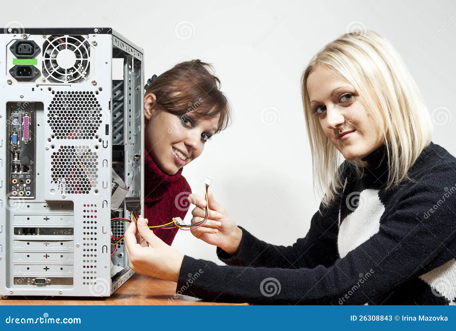 Two Girls Repairing Computer Stock Image - Image of engineer, adult ...