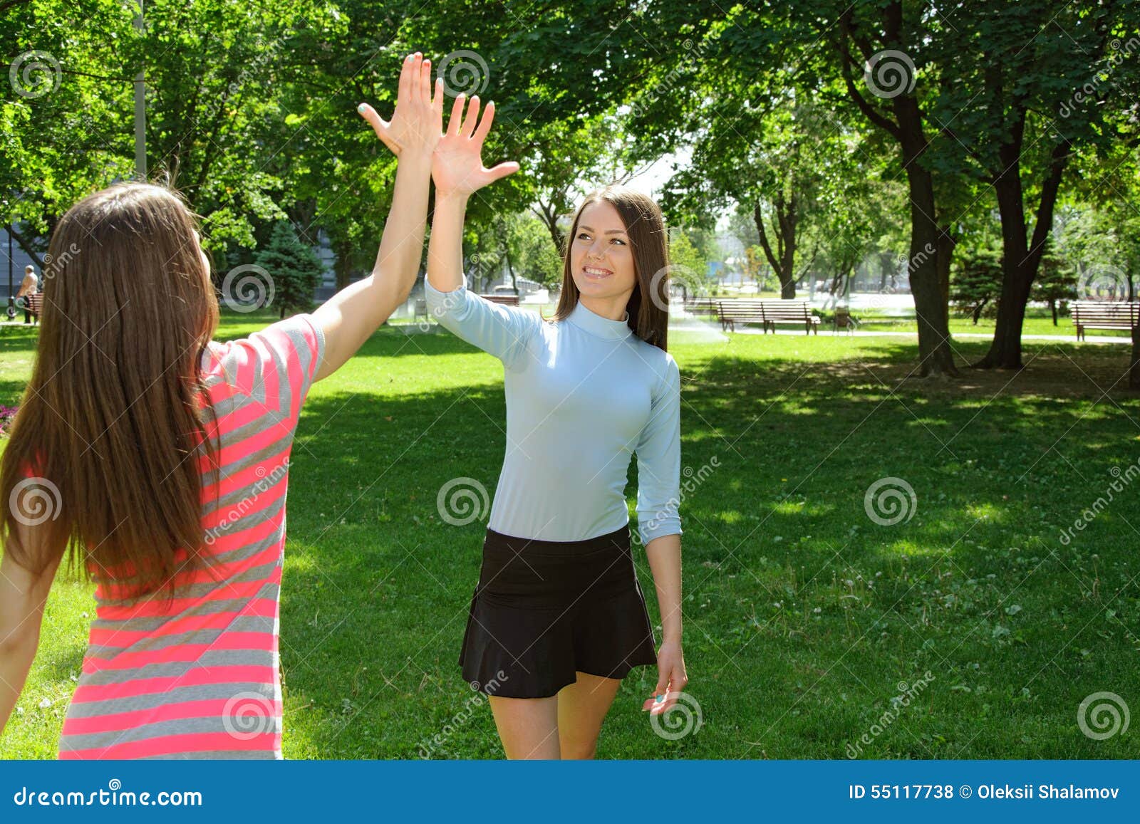 Two Girls Say Goodbye after Exercise Outdoors Stock Photo - Image of ...