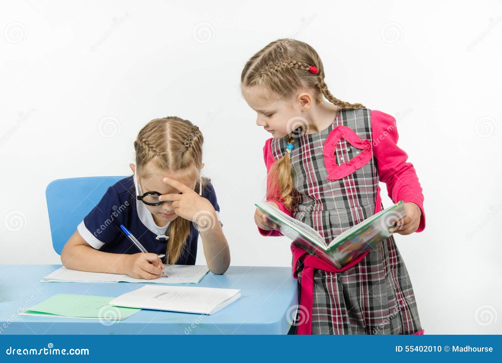 Two Girls in the School Perform a Task Stock Photo - Image of home ...