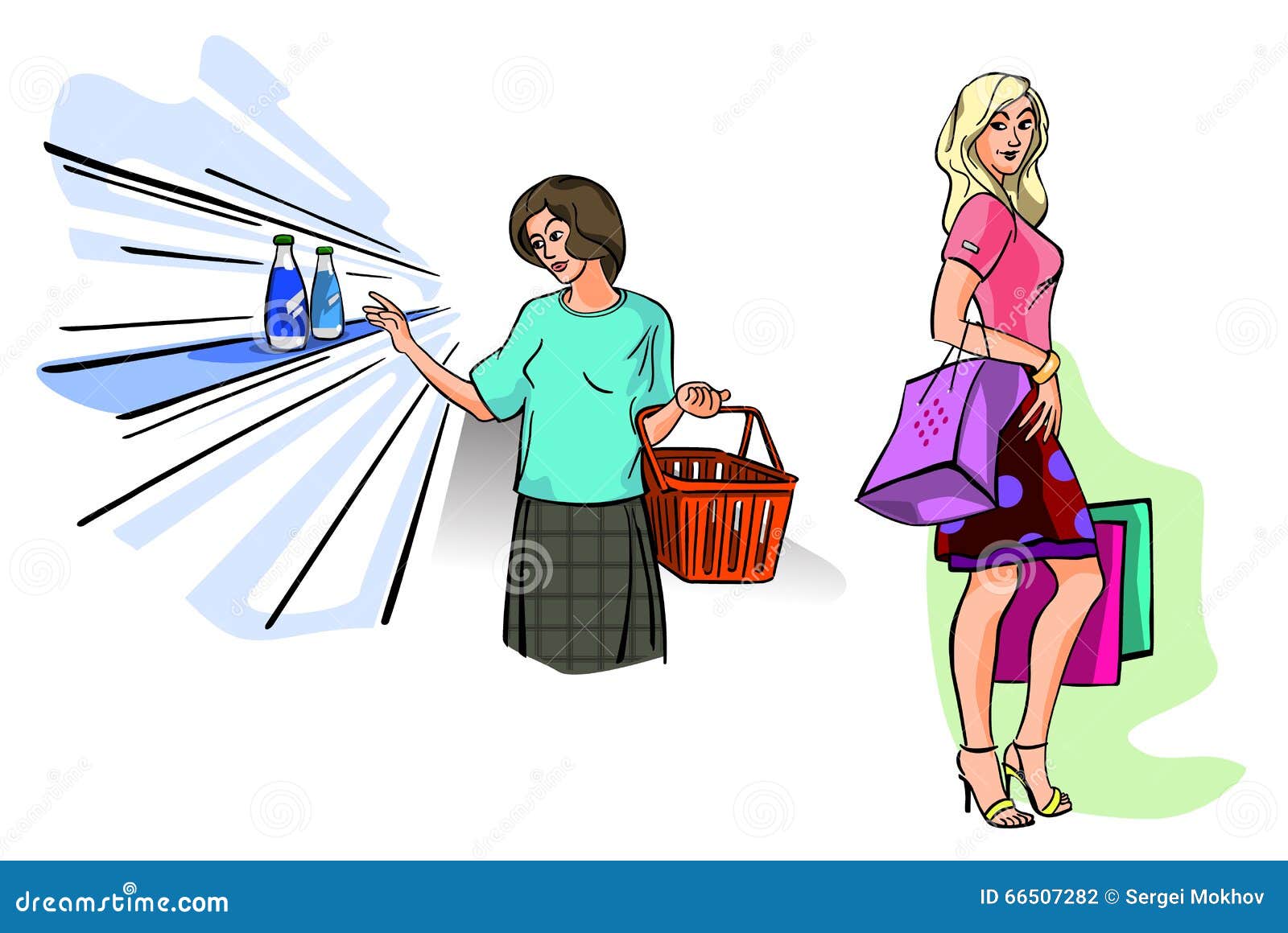 Two Girls Shopping Drawing Illustrations | CartoonDealer.com #150904766