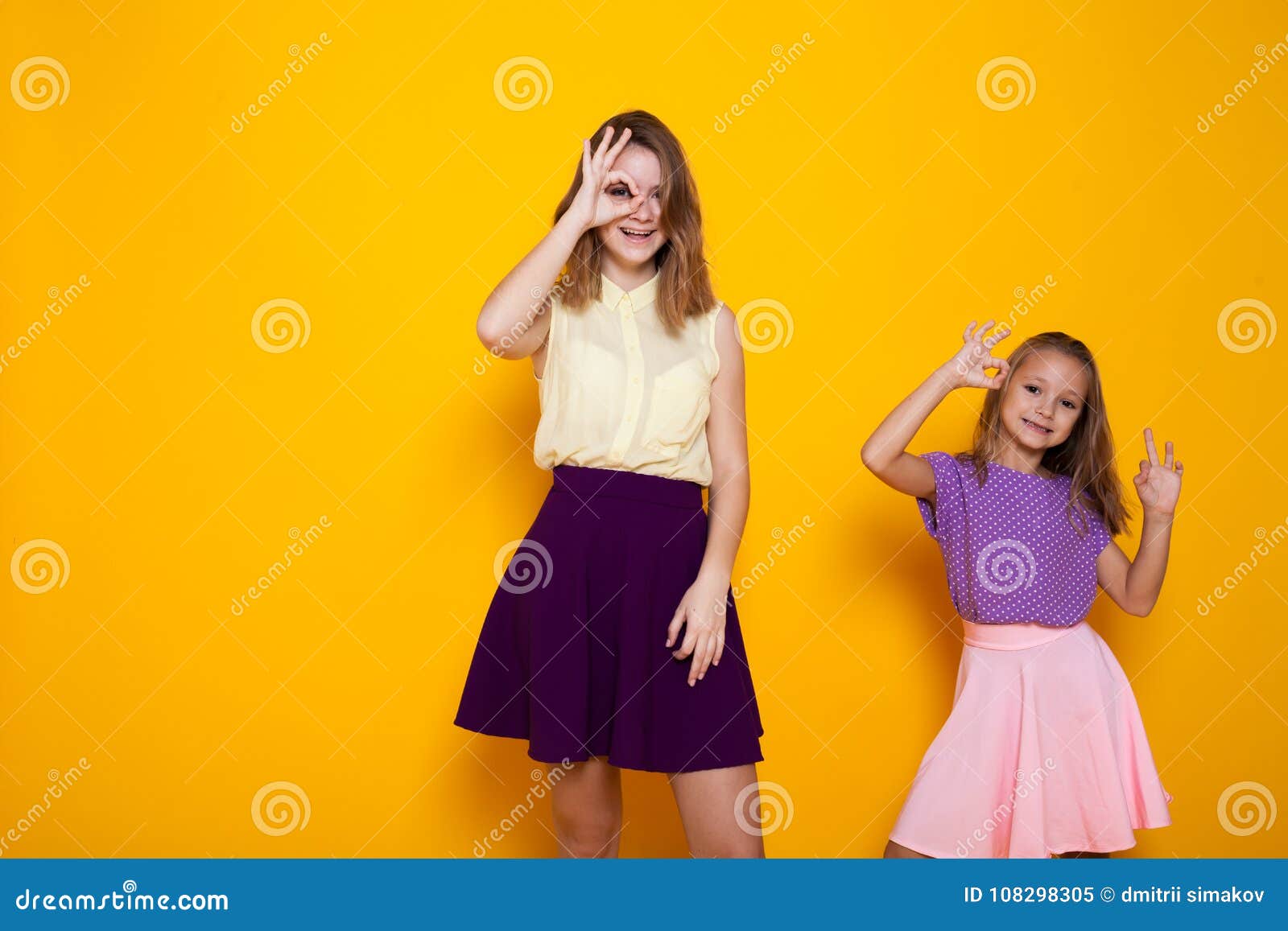 Two Girls Show OK Laughing Their Stock Image - Image of cartoon ...